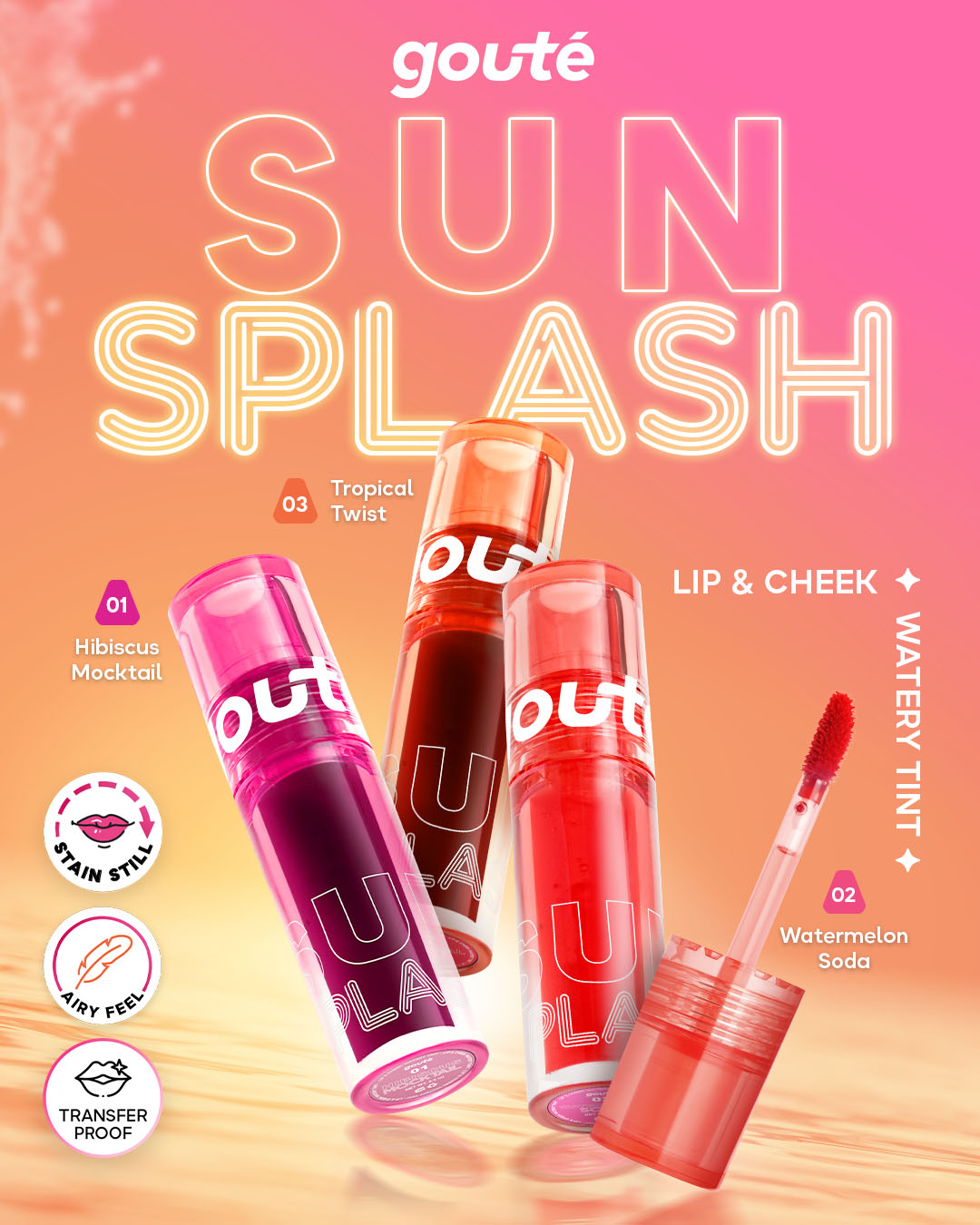 Goute Sun Splash Stain Still With Airy Feel and Transfer Proof Lip and ...