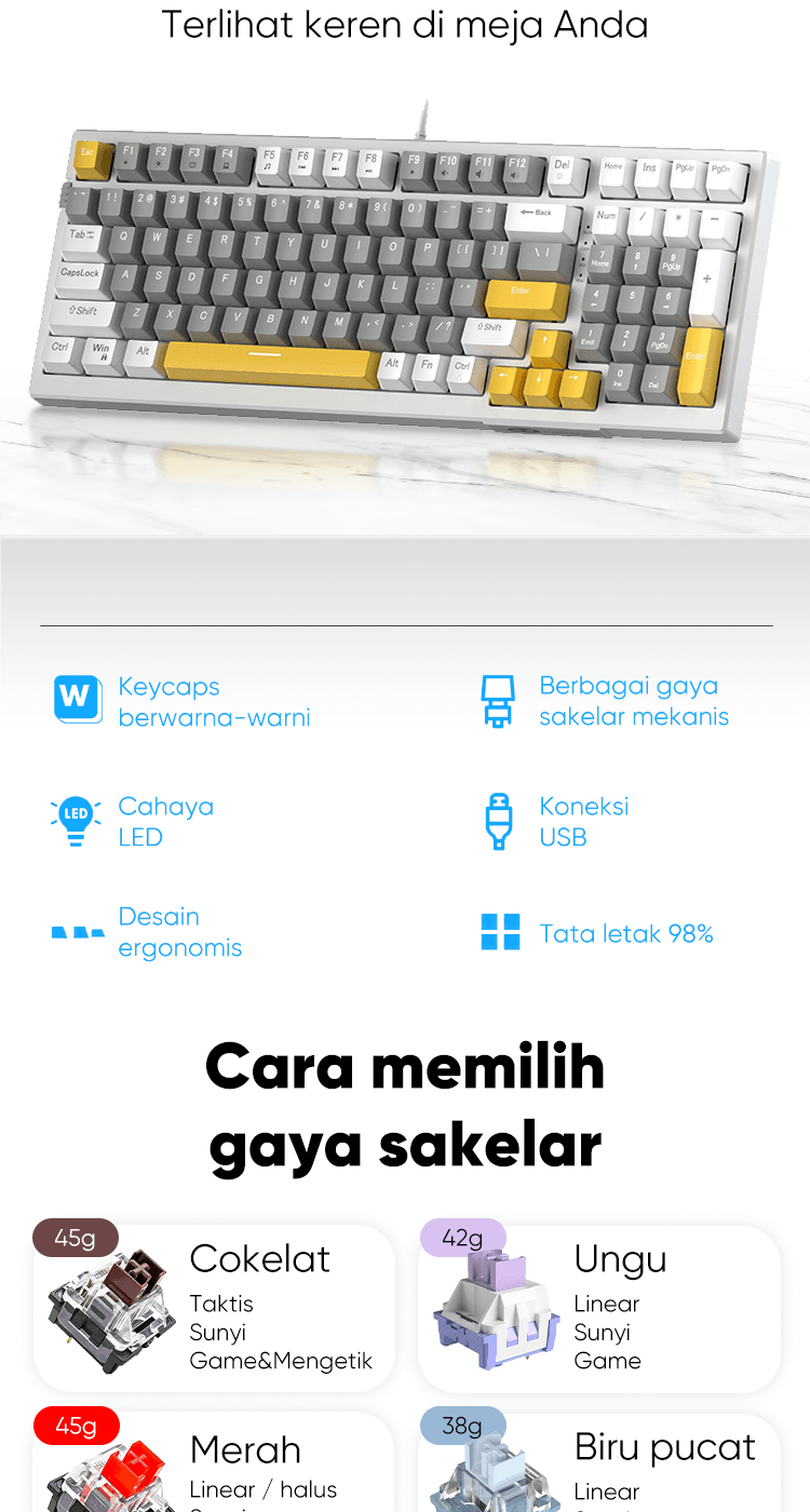 Magegee Mechanical Keyboard Wired Gaming LED Light 95% Layout Blue ...