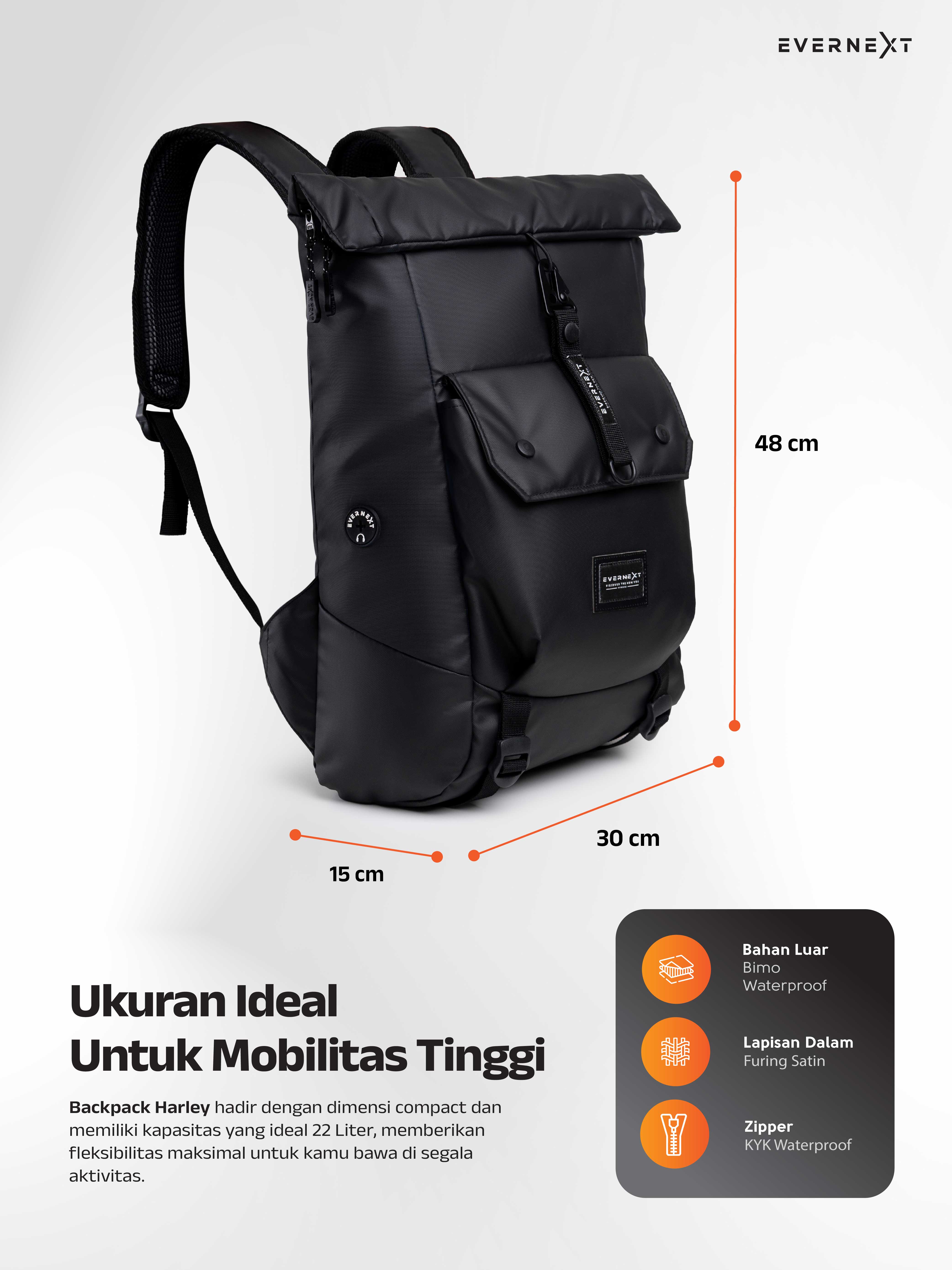 Evernext - Men's Waterproof Backpack, Men's School Bag, Harley Laptop ...