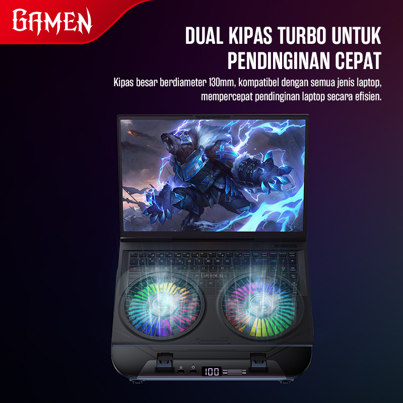 GAMEN Cooling Pad Laptop Gaming Dual Fan Turbo RGB Light GCP300 100 ...