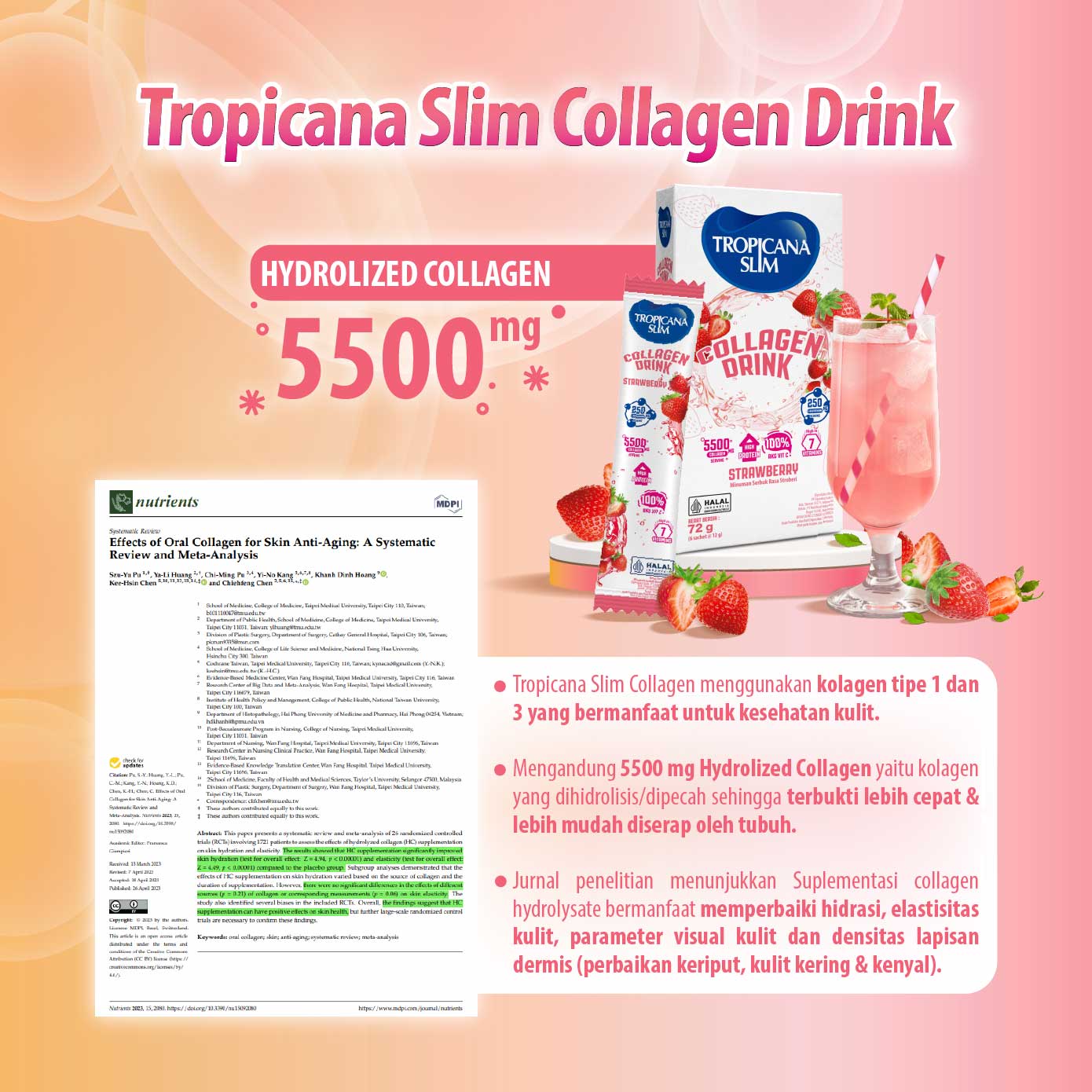 Twin Pack - Tropicana Slim Collagen Drink Strawberry Stick (6 sachets ...
