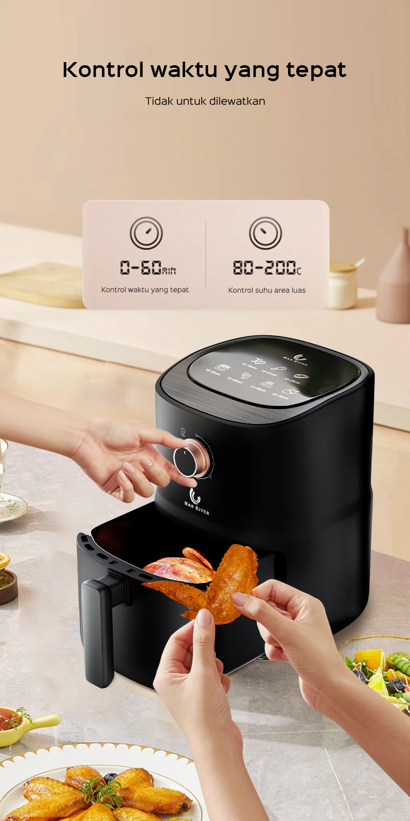 HAN RIVER Air Fryer 3.5L 500w Low Power Pink Electric Multifunction Oil ...