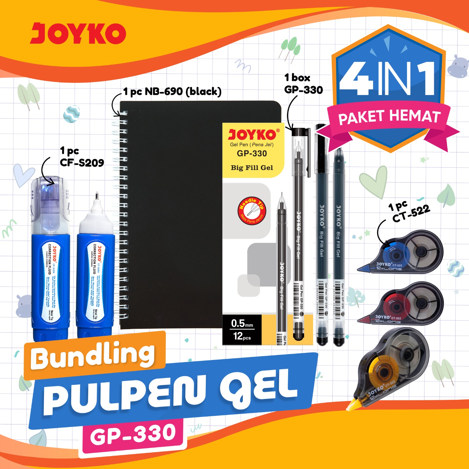 JOYKO GP-330 Stationery Bundling Package 1 Box 0.5mm Gel Pen + 1 Pc A5 ...