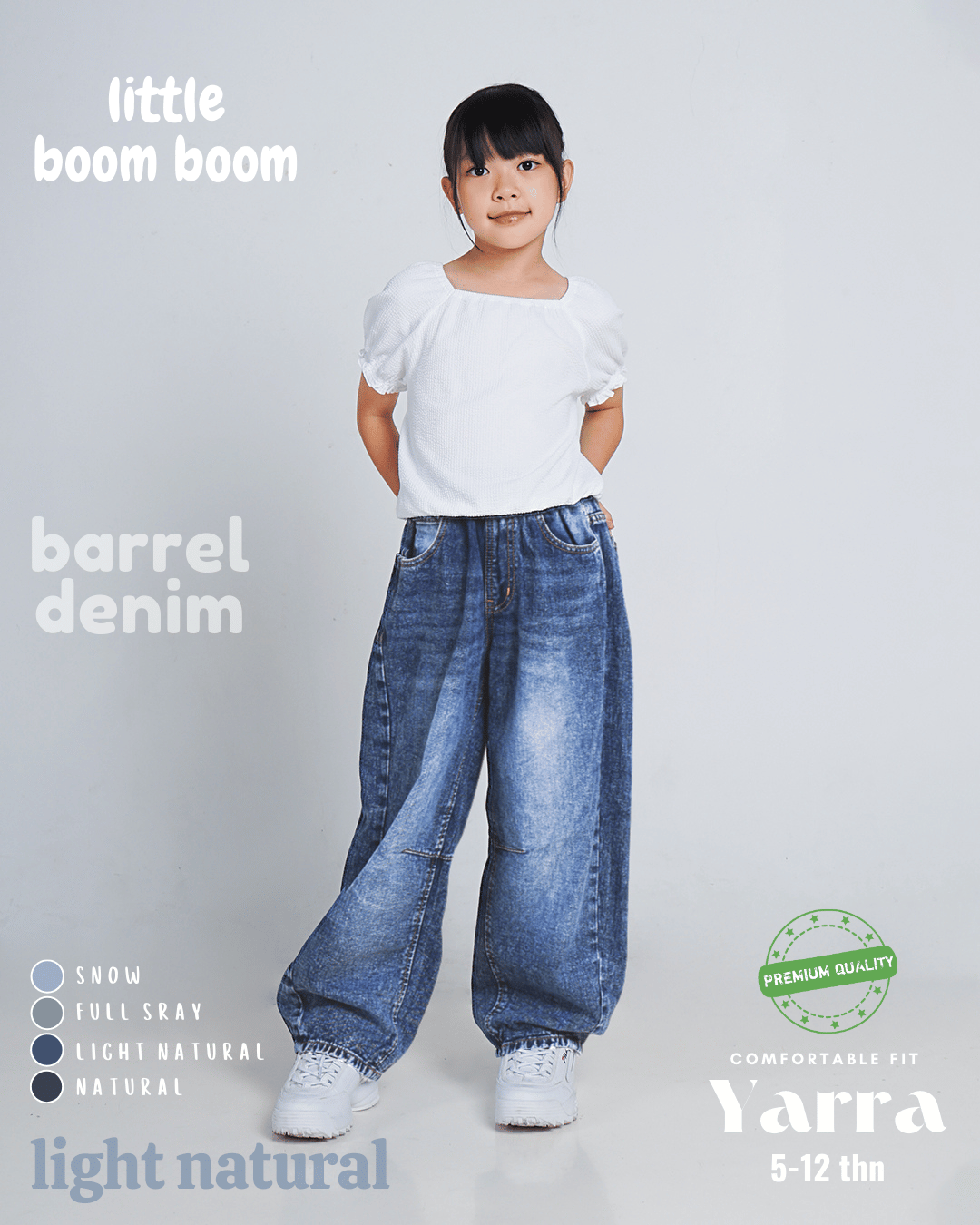 LITTLE BOOM BOOM - Girls' Long Barrel Jeans | Shopee Malaysia