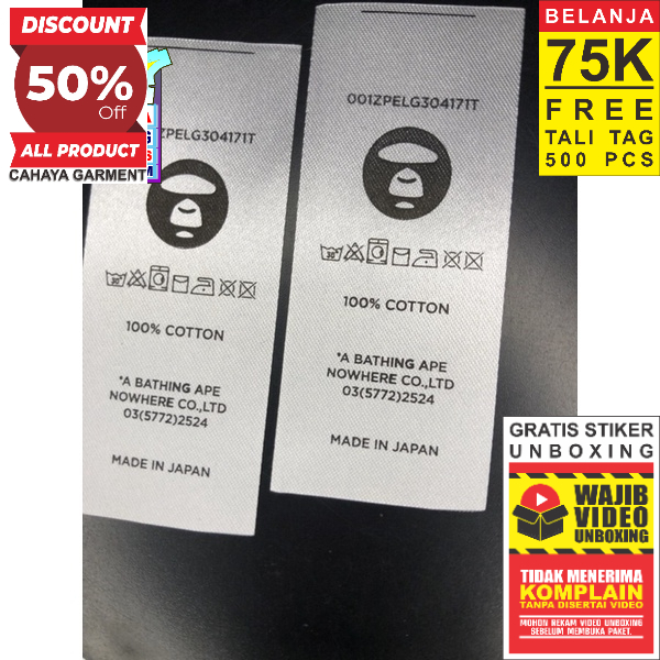 BAPE CARE LABEL WASHING TAG PREMIUM CO 1X SEND 600PCS | Shopee Malaysia
