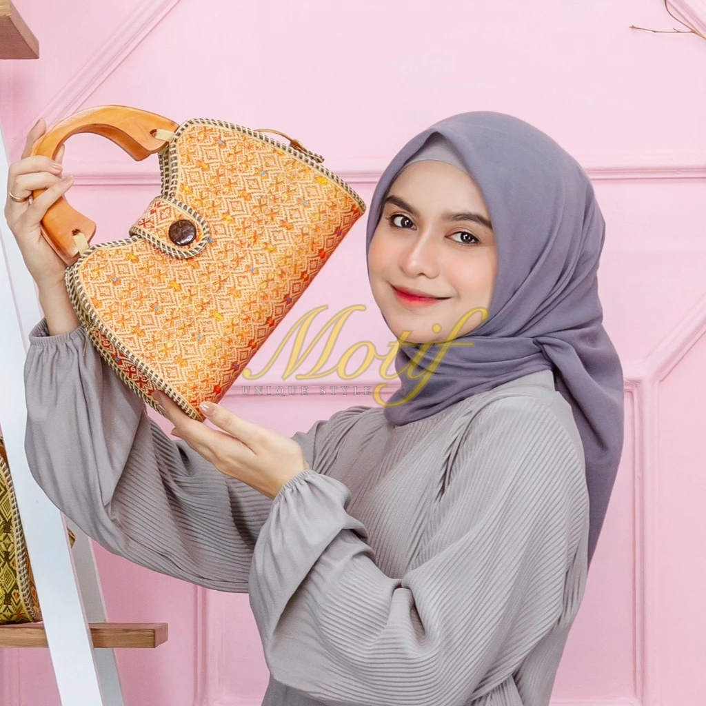 Women's Handbag Songket Motif | WOODEN HANDLE PARTY BAG | Shopee Malaysia