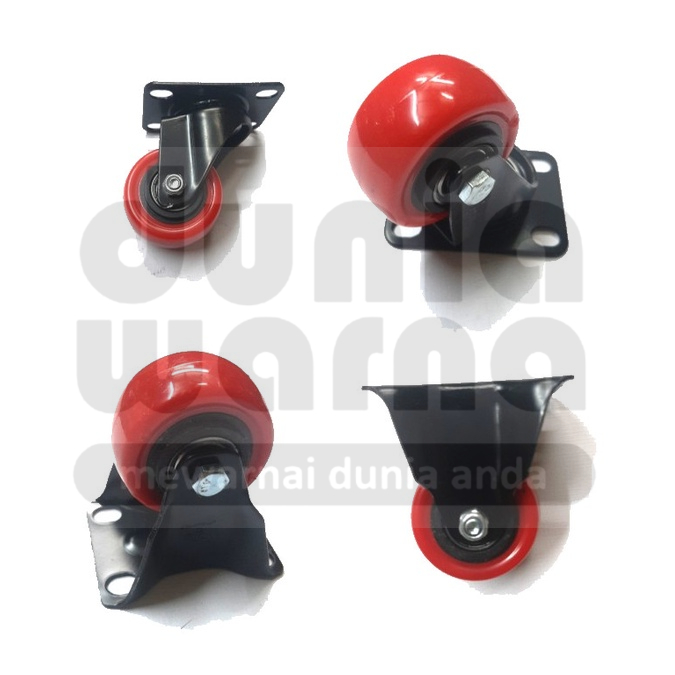 MERAH Unico Caster Wheels 2 Inch PVC Red Double/Double Bearing Off/On ...