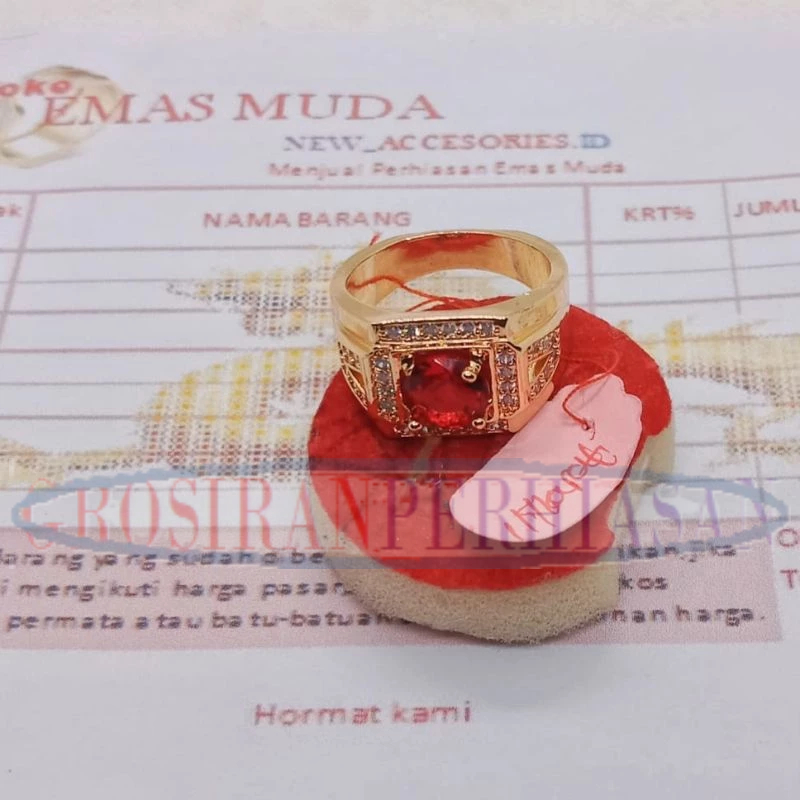 MERAH 18k Gold Plated Red Gem Men's Ring Men's Fashion Contemporary ...