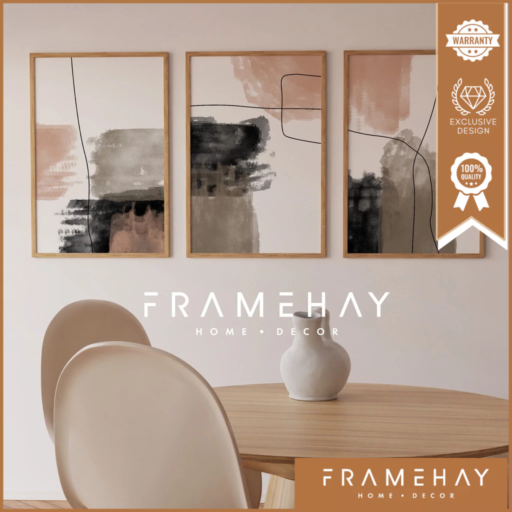 KAYU Abstract Wall Painting 30x45cm Wall Decor Minimalist Wooden Frame ...