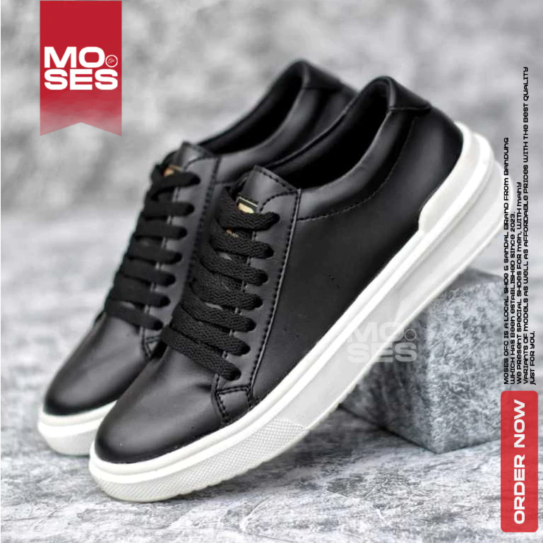 HITAM Moses Formal Casual Shoes Sneakers Black Men Work | Shopee Malaysia