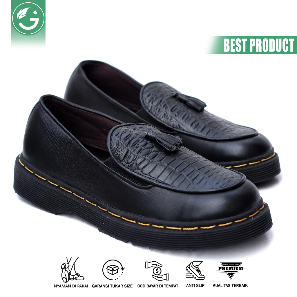 HITAM Docmart Loafers Shoes Genuine Leather Men's Black Formal Work ...