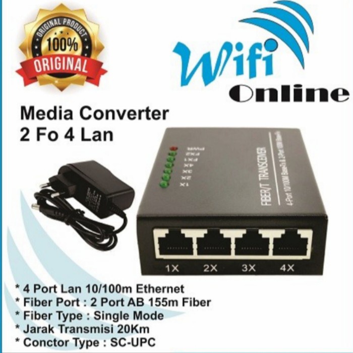 Fiber Optic Media Converter 2Fo 4 LAN/Reverse Switch 2 FO 4 LAN ...