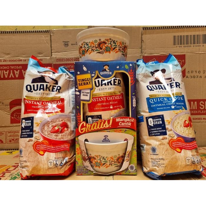 Quaker Instant / Quick Cook Oatmeal 800g FREE BOWL/CONTAINER | Shopee ...
