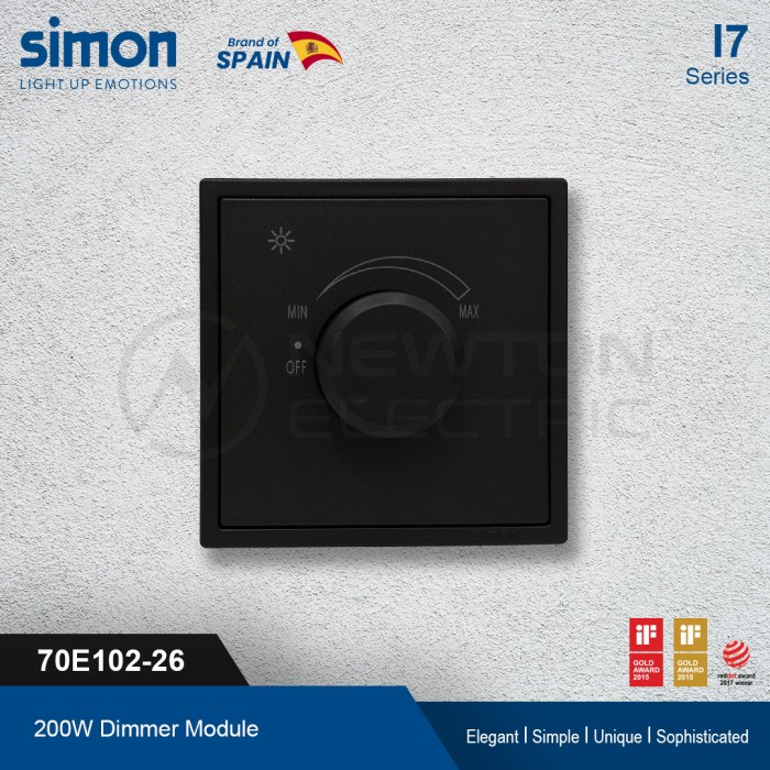 Simon i7 Black Dimmer Switch 200W - Black (Without Frame) | Shopee Malaysia