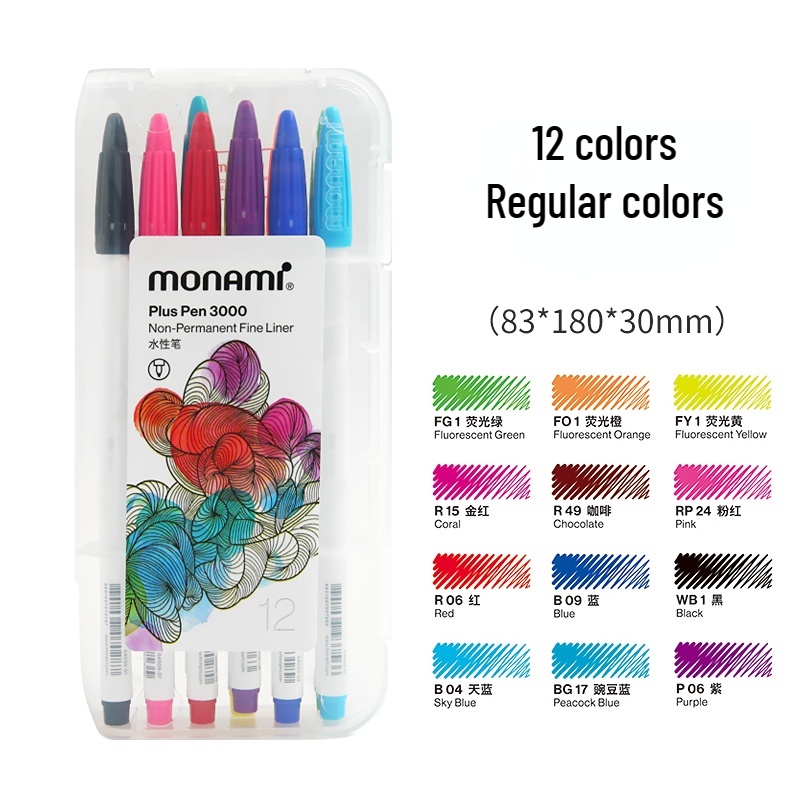 Monami 3000 Waterbasis Pigment Pen 12 Colors Pens Plus Pen | Shopee ...
