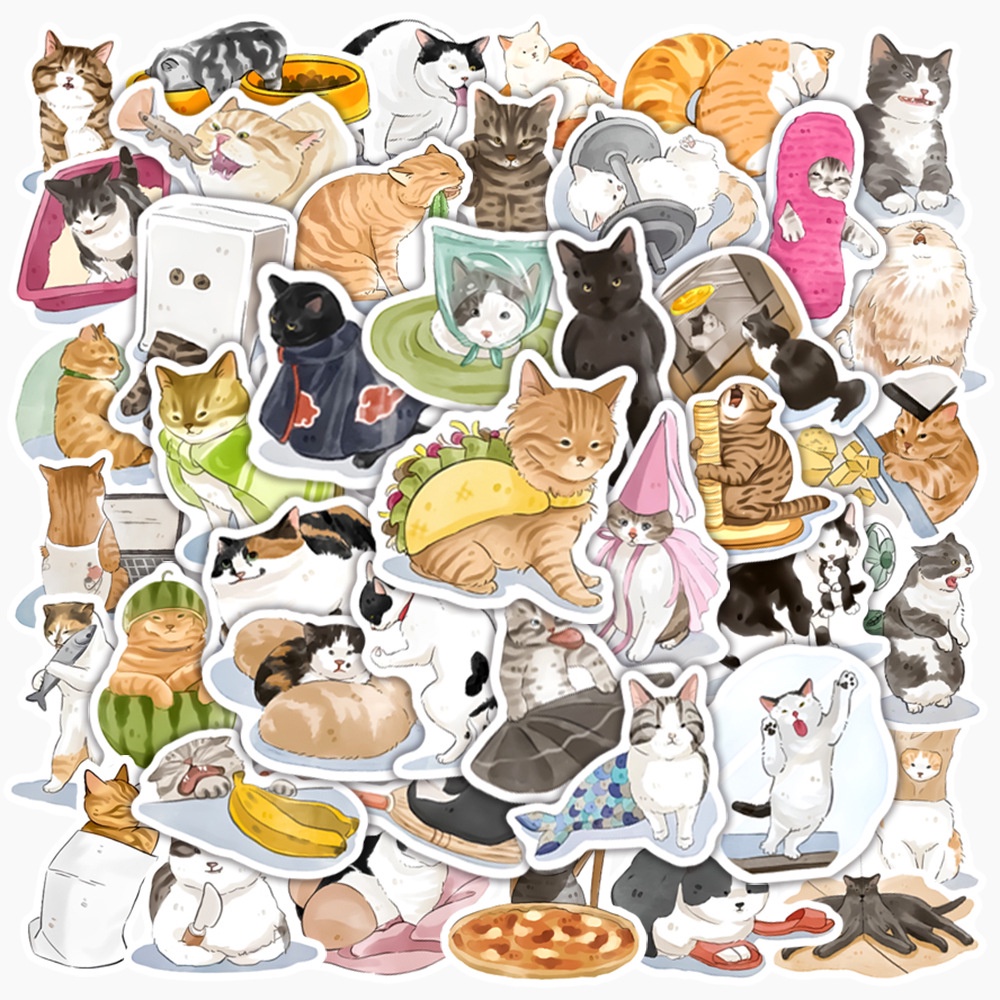 50PCS Colorful Ink Style Cat Cartoon Graffiti Stickers For Phone Laptop ...