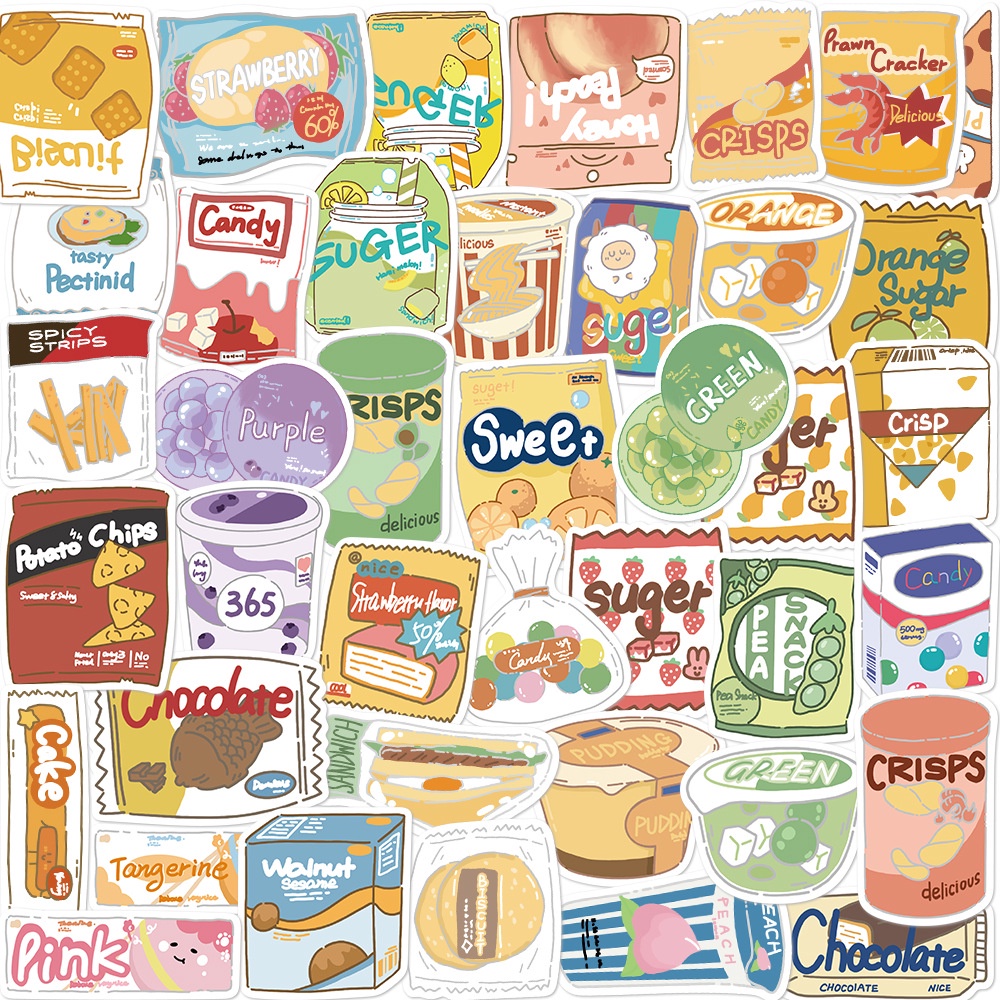 40PCS Cartoon Snacks Food Waterproof Graffiti Stickers For Phone Bike ...