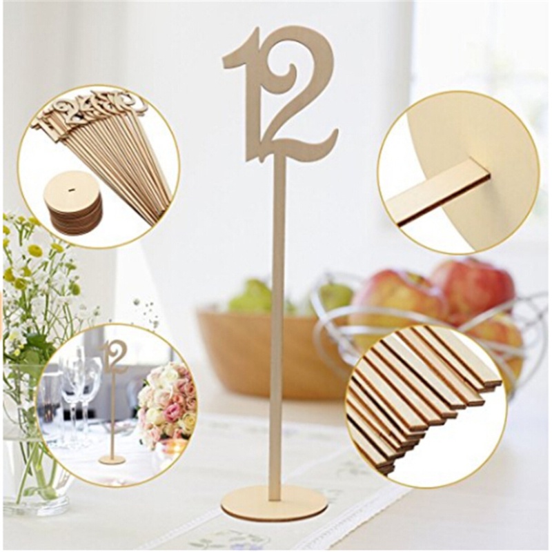 10pcs Wooden Table Stand Numbers Stick Set +Round Base 1-10/10-20 ...