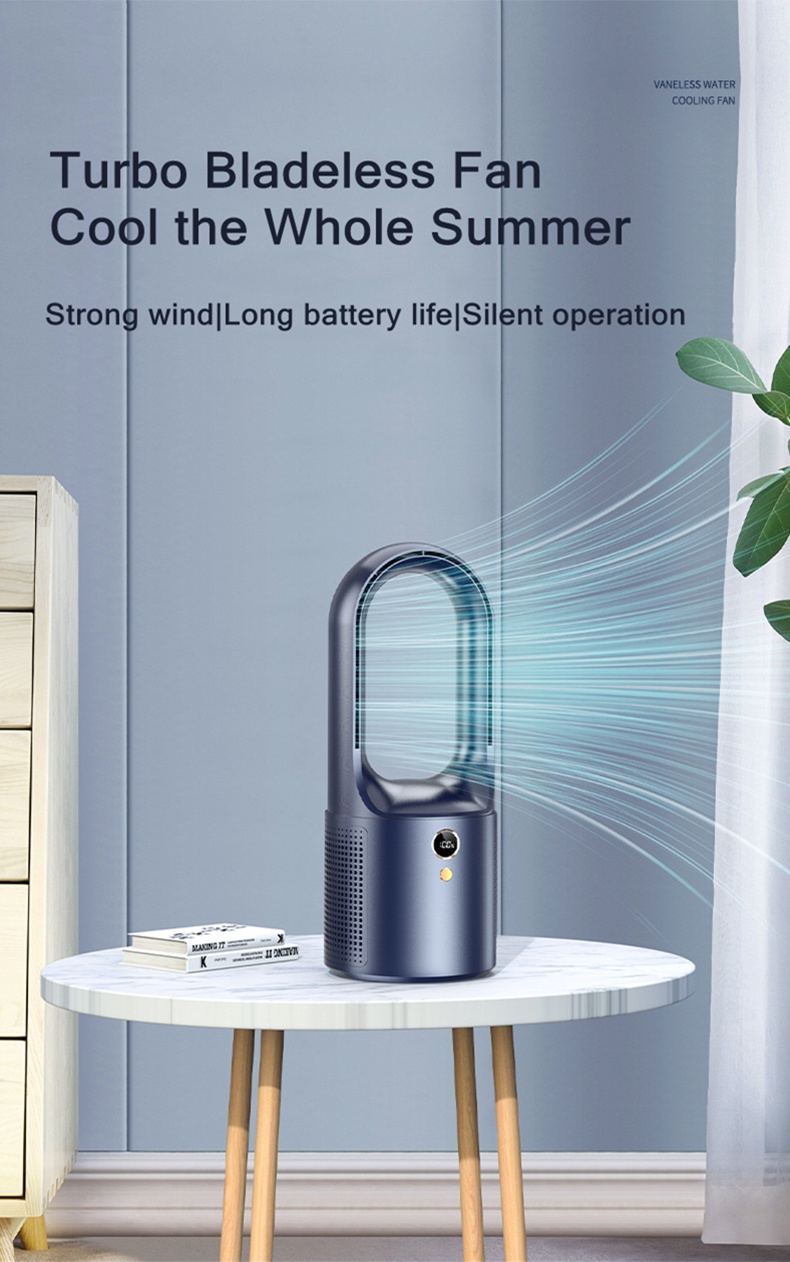 Electric Bladeless Table Fan Cooler USB Charging Portable Wireless Mini ...