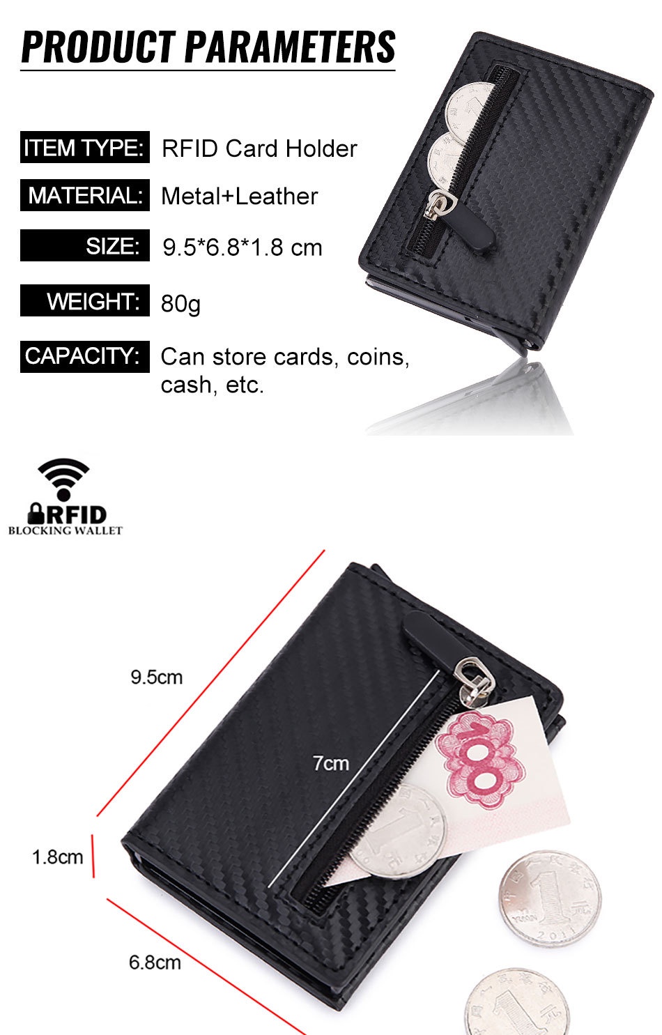 Magnetic Cardwallet Rfid Coin bag Multi-Function Wallet Card Box Cardholder Customize Name ...