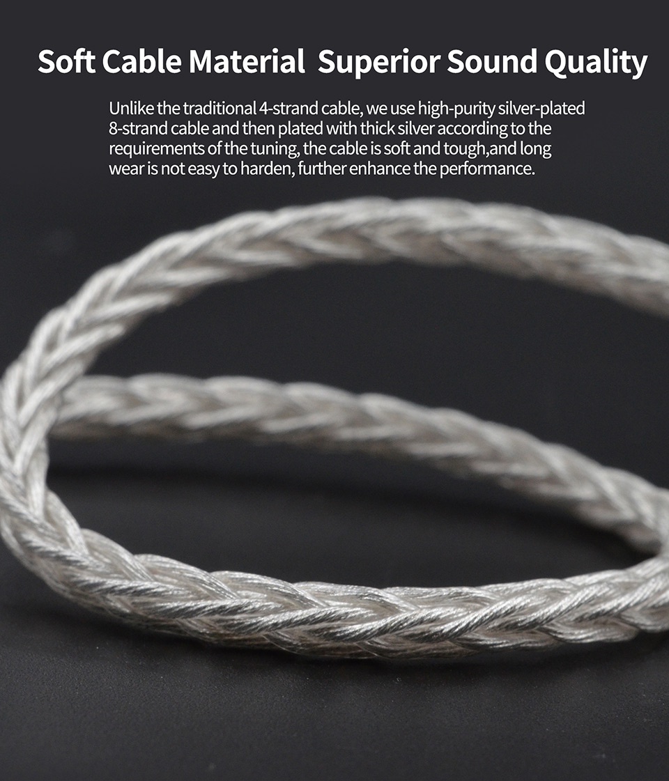 KZ Headset Cable 8 Core Silver Plated Upgrade Wire Thickened Earphone ...