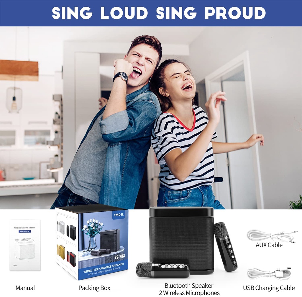 Karaoke Machine Speaker with wireless microphone HD Sound PA System for ...