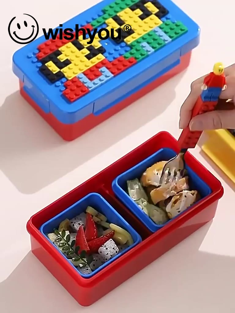 【24H】Lego Building Block Bento Lunch Box with Bag for Kids Bento Box ...