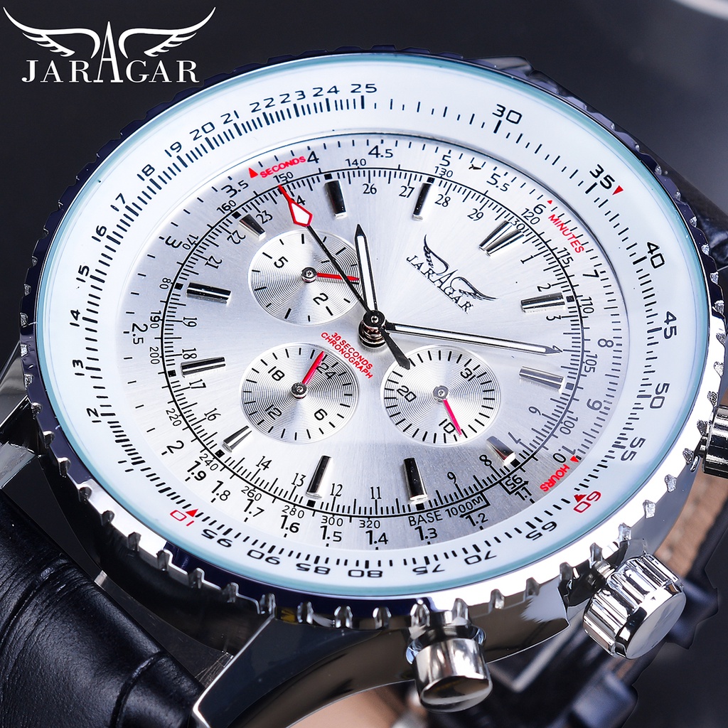 Original JARAGAR watch series black leather belt 3 dial fashion men's ...