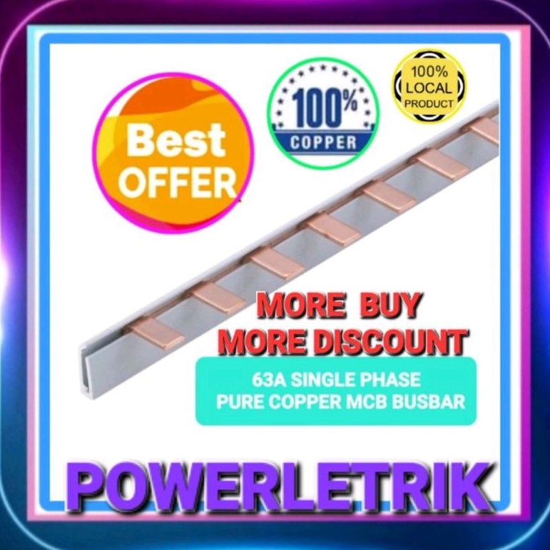 🔥READY STOCK🔥 63A 1 POLE SINGLE PHASE PURE COPPER MCB BAR WITH PVC ...