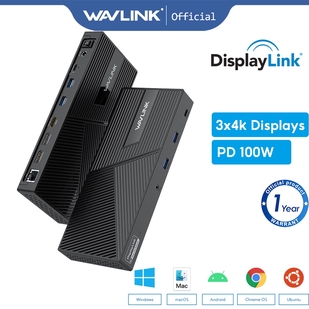 Wavlink USB-C Displaylink Universal Triple 4K Display Docking Station 12-IN-1 Hub Supports 3 ...