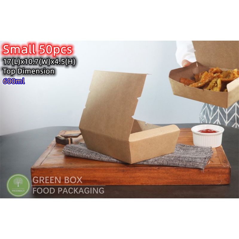 Small Paper Lunch Box Brown 50pcs/600ml Disposable Paper Lunch Box ...