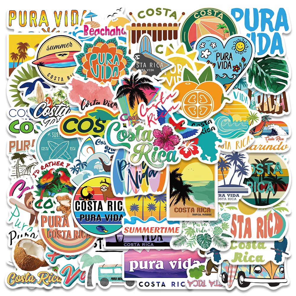 50Pcs Cartoon Cute Cartoon Costa Rica Waterproof Sticker Skateboarding ...