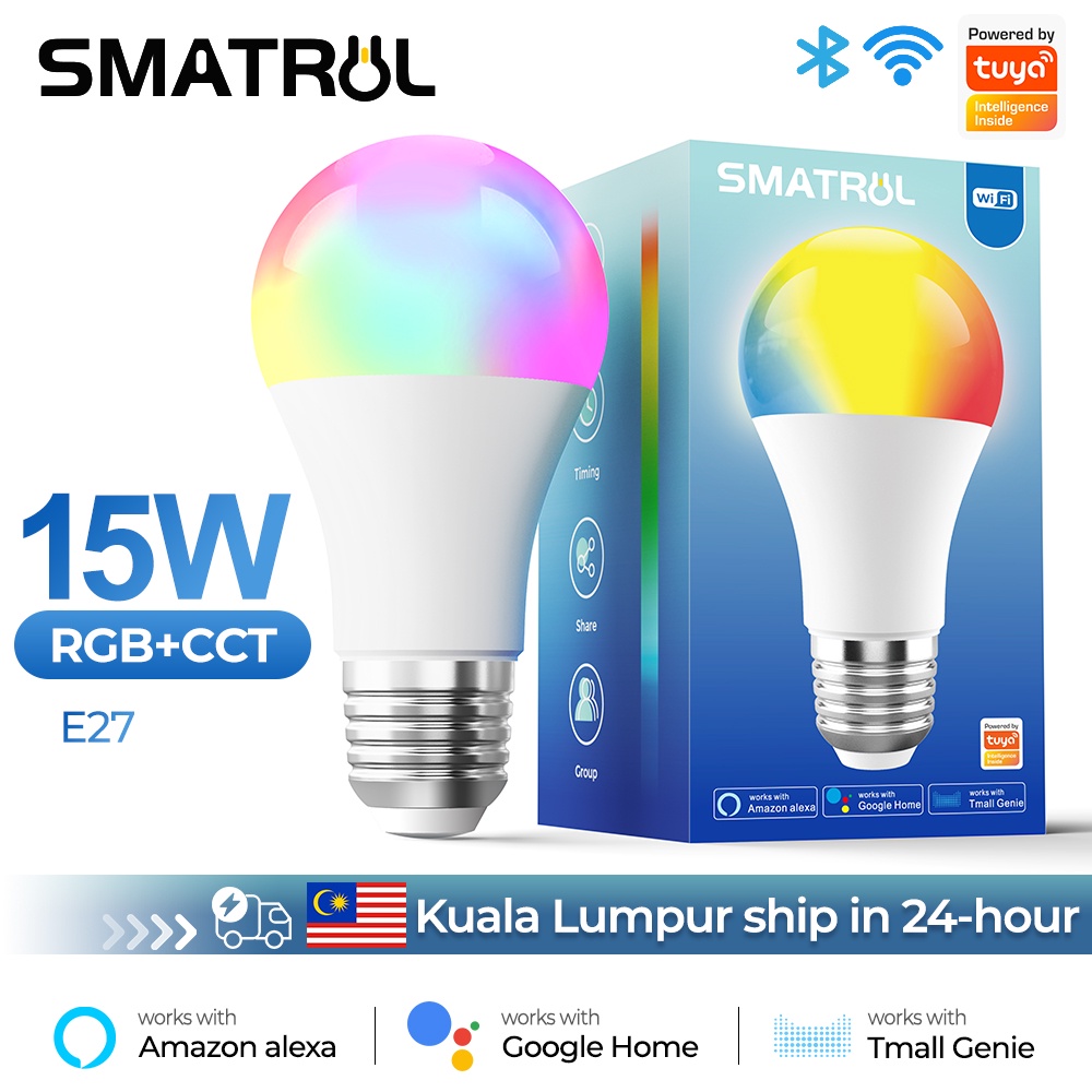 SMATRUL E27 15W RGB LED Wifi Smart Light Bulb for Amazon Alexa Google ...