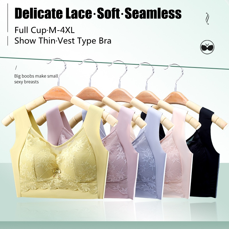 KLAME M-4XL Women Bra Sexy Lace Seamless Underwear 40-105kg Plus Size ...