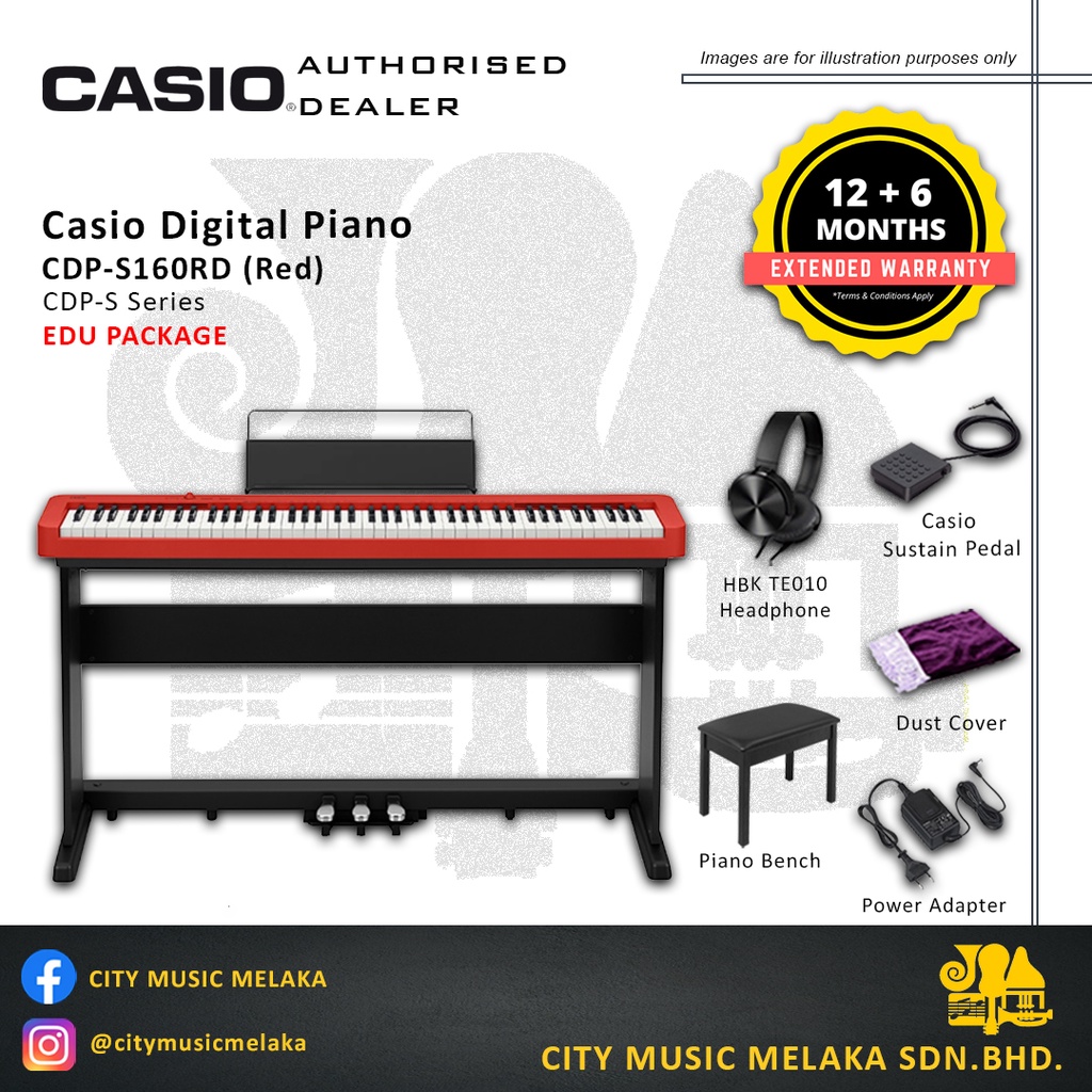 Casio 88-Key Digital Piano CDP-S160RD Edu Package (Red) | Shopee Malaysia