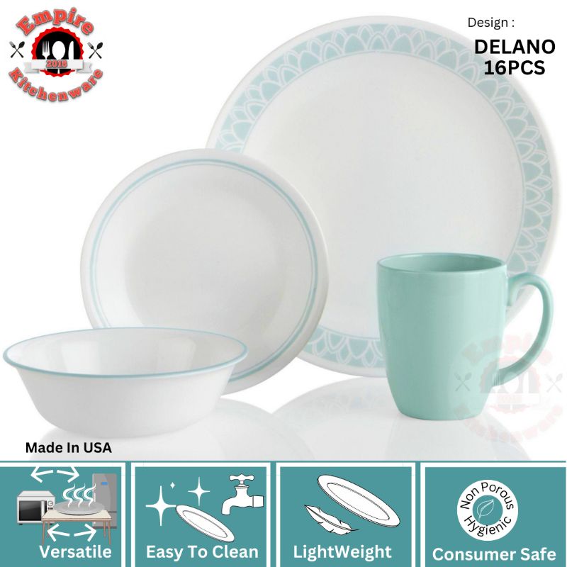 Corelle 16pcs livingware set delano dinnerware set, set pinggan makan ...
