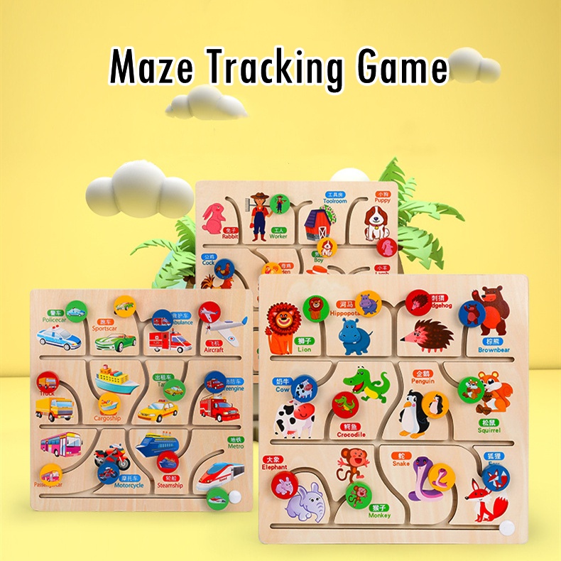 Wooden Puzzle Tracking Matching Maze Toys Cognitive Puzzle Interactive ...