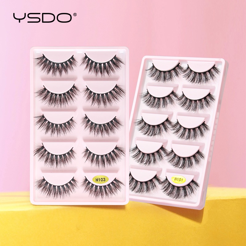 YSDO Natural False Eyelashes 5 Pairs Reusable Soft Mink Lashes 3D ...