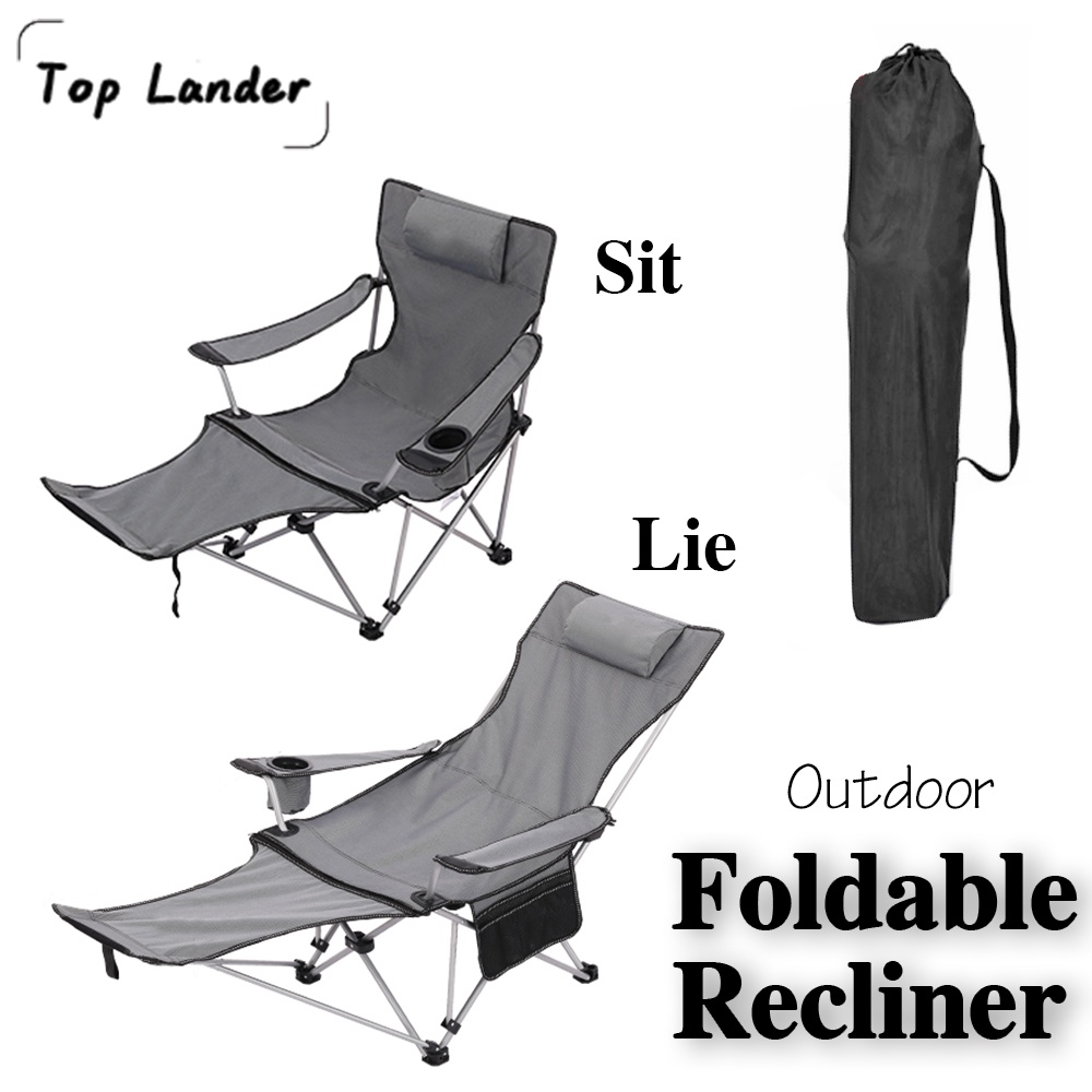 Foldable Chair Bed with Arm Rests Camping Deck Chair Outdoor Beach ...