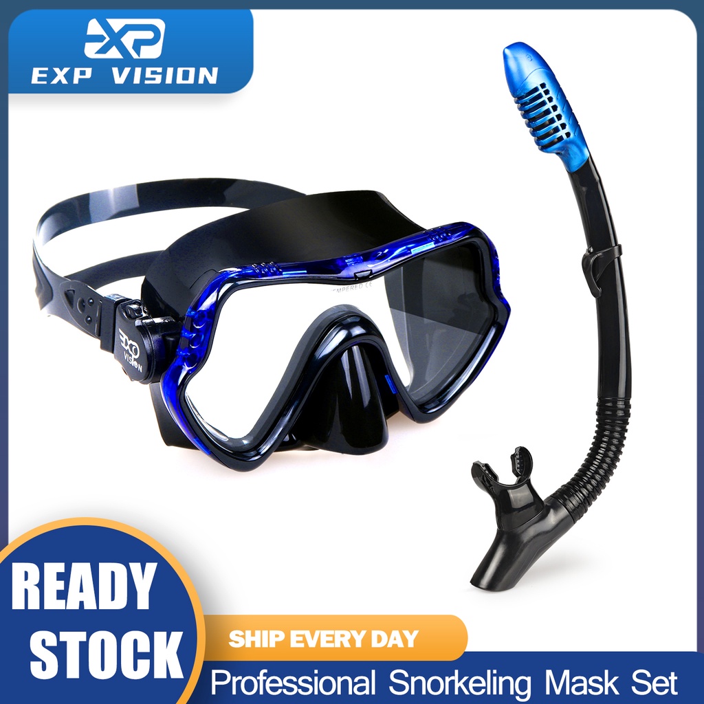 EXP VISION Snorkeling Diving Mask Set Single Tempered Glass Lens Diving ...