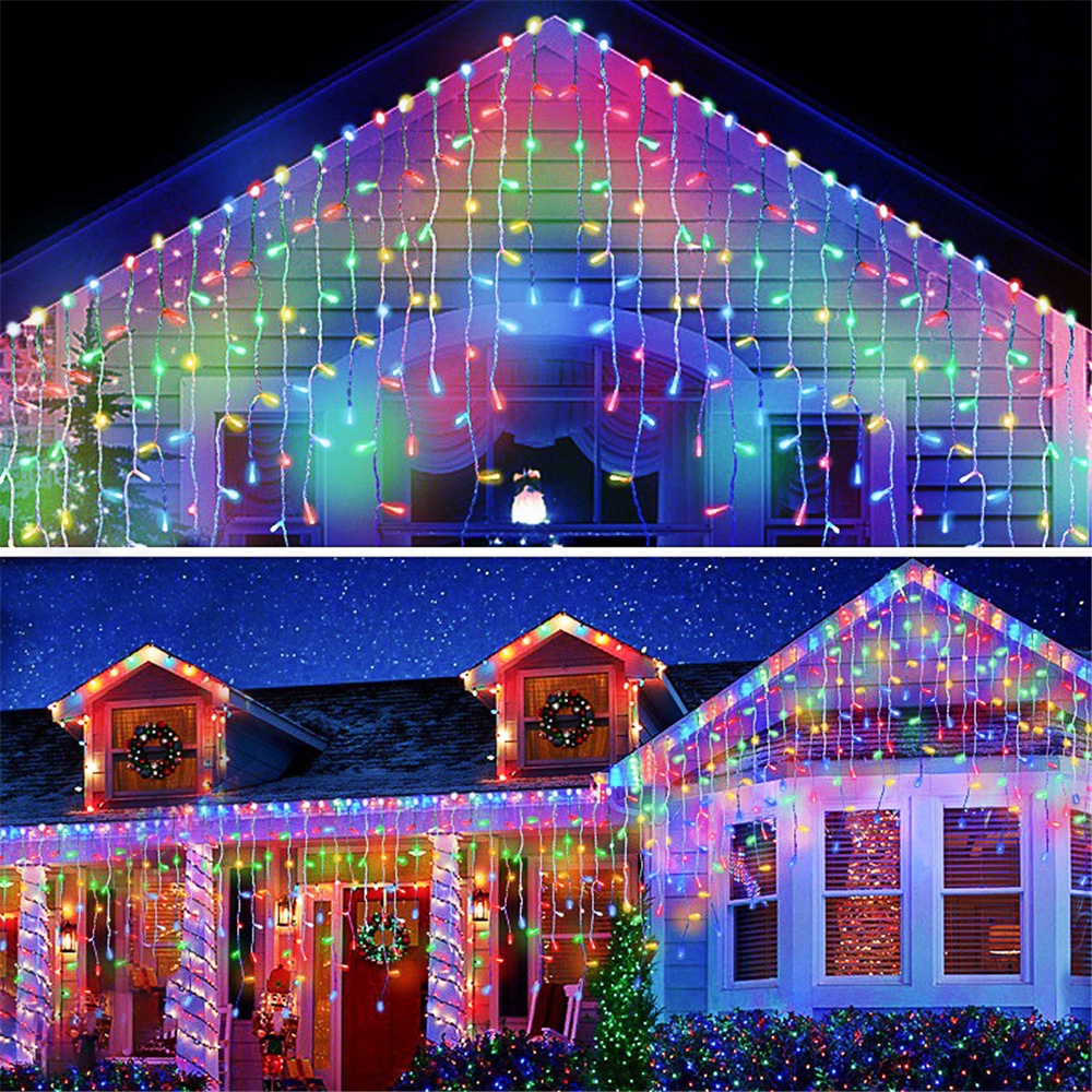 lampu led hiasan solar icicle string curtain lights 220v garden outdoor ...