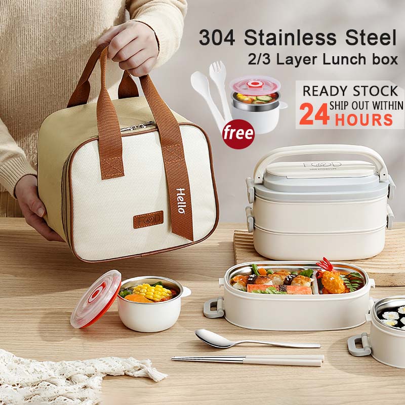 2/3 Layer 304 Stainless Steel Lunch Box Thermal Insulation Lunch Box Food Container Food Storage ...