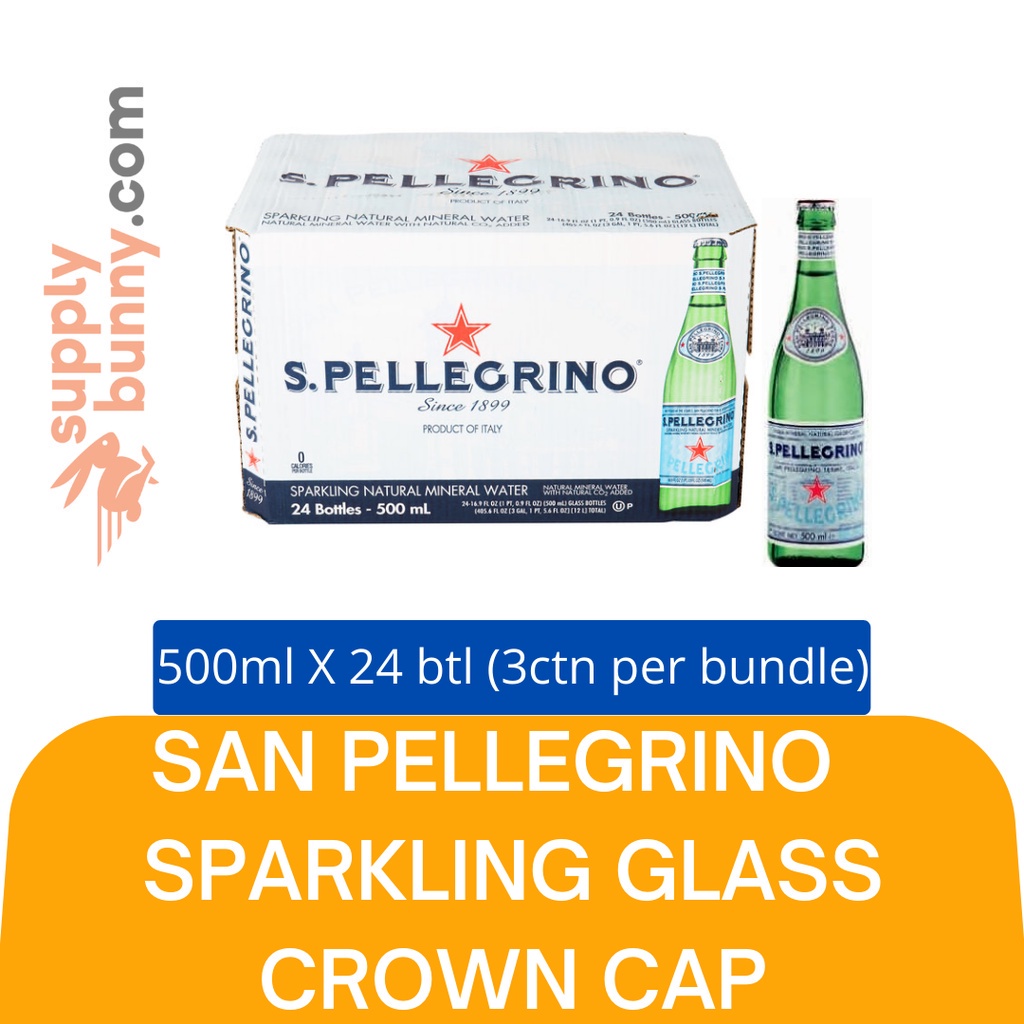 KV ONLY! San Pellegrino Sparkling Natural Mineral Water (Crown Cap) GLASS (500ml x 24btl) x 3 ...