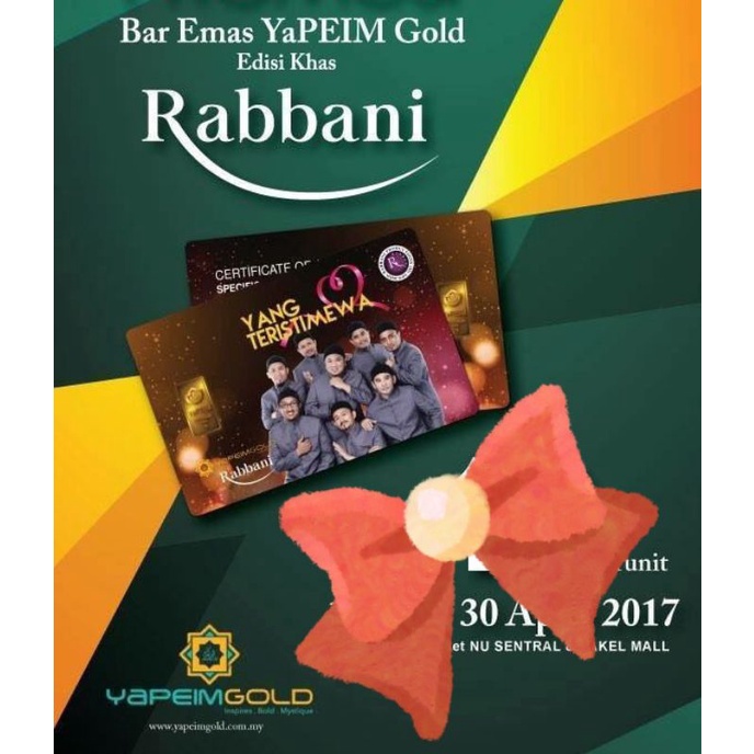 Yapeim Gold Bullion Bar (1g) (999.9) 24K - Edisi Khas Rabbani | Shopee ...