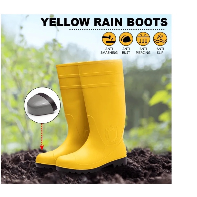 HL YELLOW / BLACK S/RAIN BOOTS W/STEEL TOE PLATE Safety Rubber Boot ...