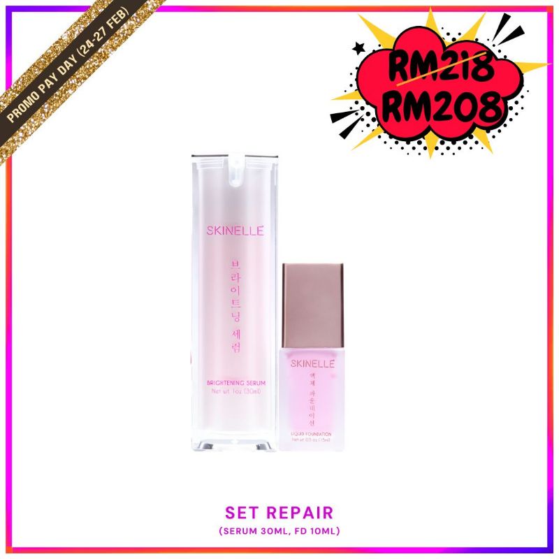 Skinelle set Repair serum dan foundation instant glowing and flawless ...