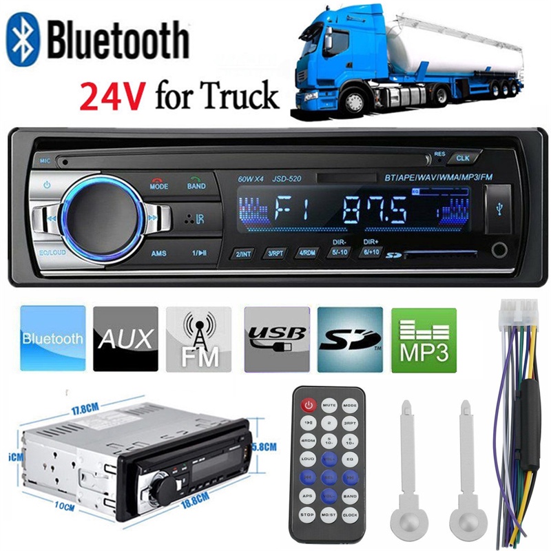 24V 12Pin 1DIN Car MP3 Player FM Radio Car Radio Bluetooth Stereo ...