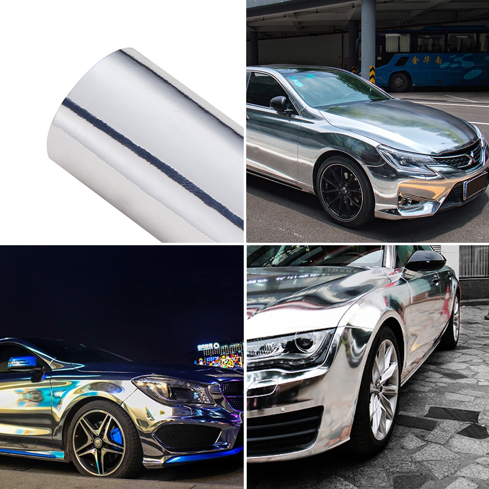 Chrome Silver Metallic Mirror Gloss Vinyl Car Wrap Sticker Glossy Film ...