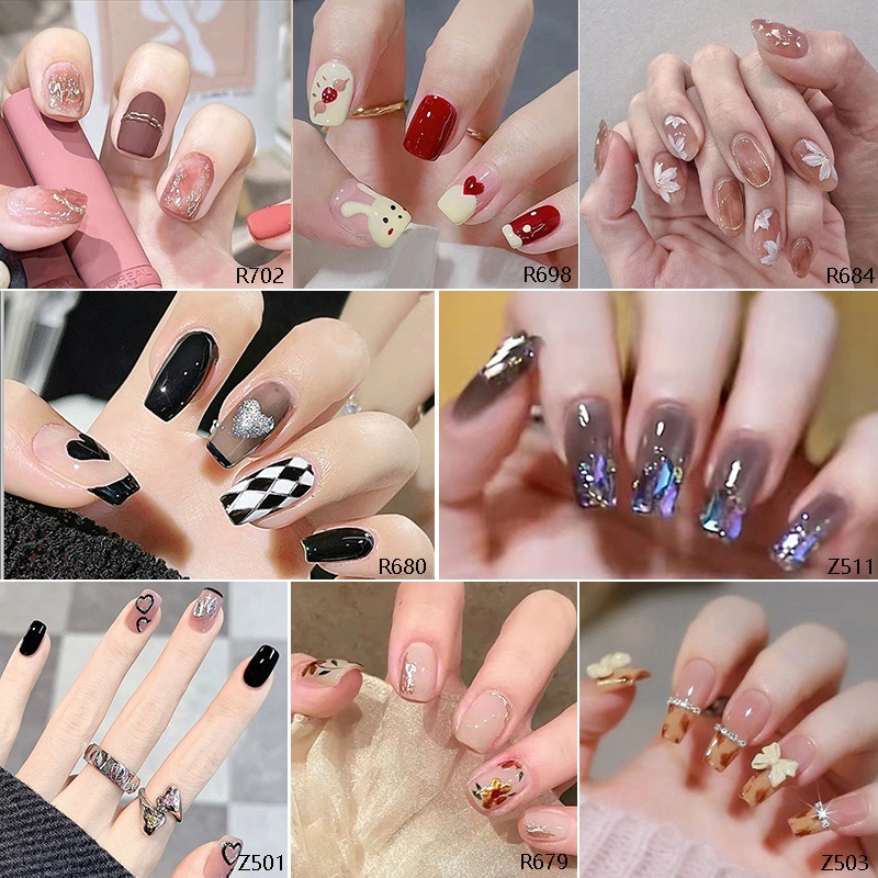 24 Pieces Fake Nails with Glue Patches Nail Detachable Wearable Nails ...