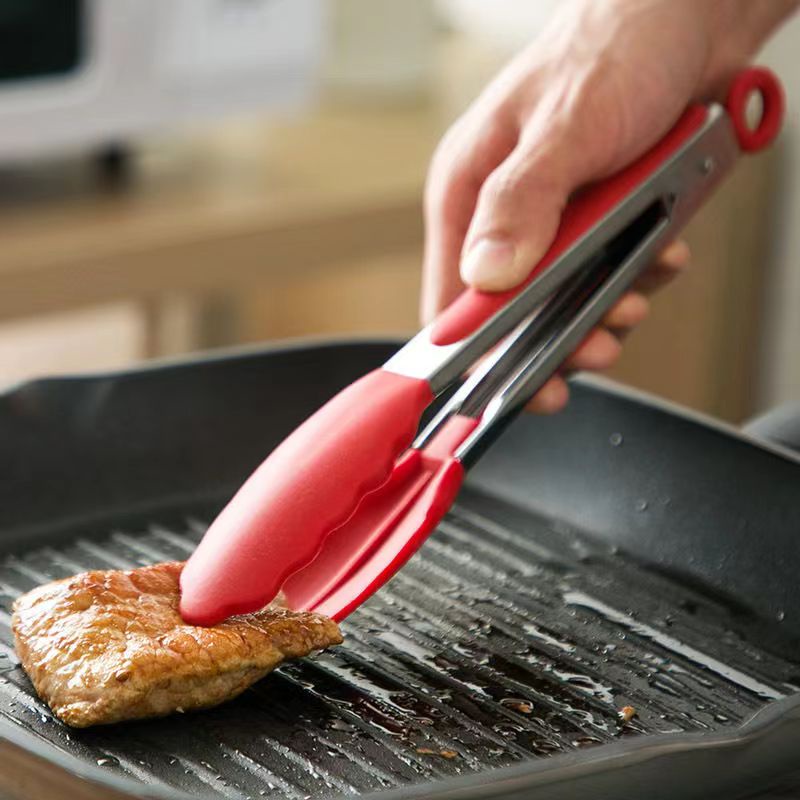 Silicone Food Tongs Kitchen Cooking Salad Serving BBQ Tongs Stainless ...
